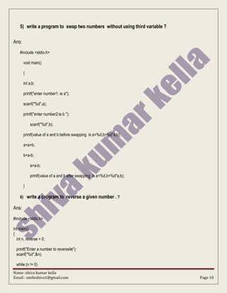 C basic questions&ansrs by shiva kumar kella | PDF | Programming Languages | Computing