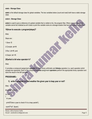 C basic questions&ansrs by shiva kumar kella | PDF | Programming Languages | Computing