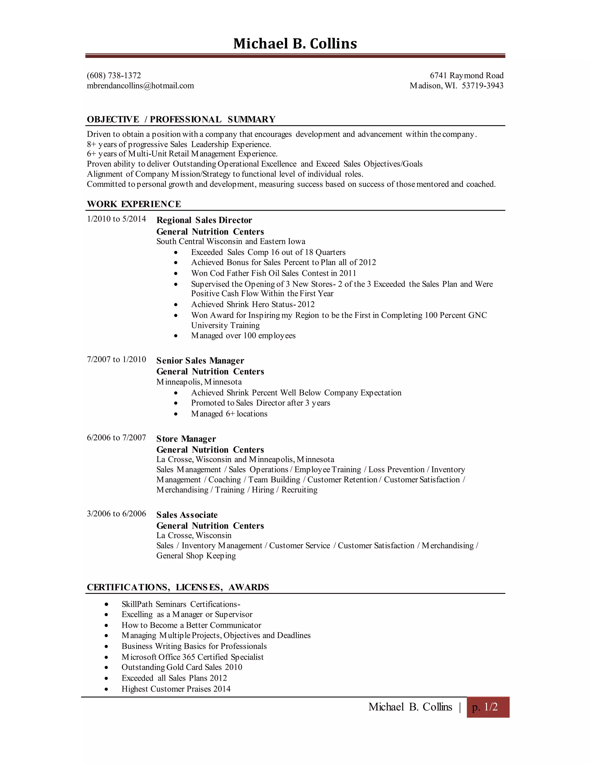 Michael B Collins Resume A1 | PDF