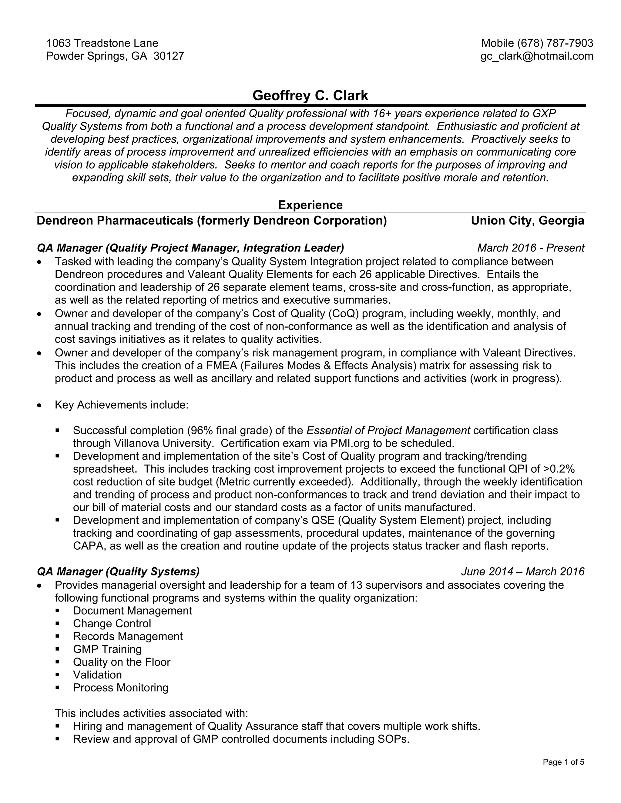 Geoff Clark Resume 12 Sep 2016 | PDF