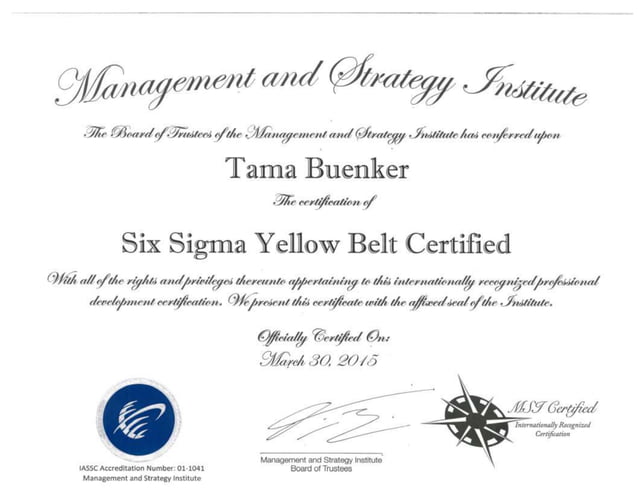 Six Sigma Yellow Belt Certificate | DOCX