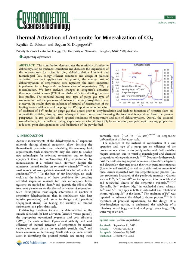 Balucan et al_2013_Thermal Activation of Antigorite for Mineralization of CO2_Paper and SI | PDF
