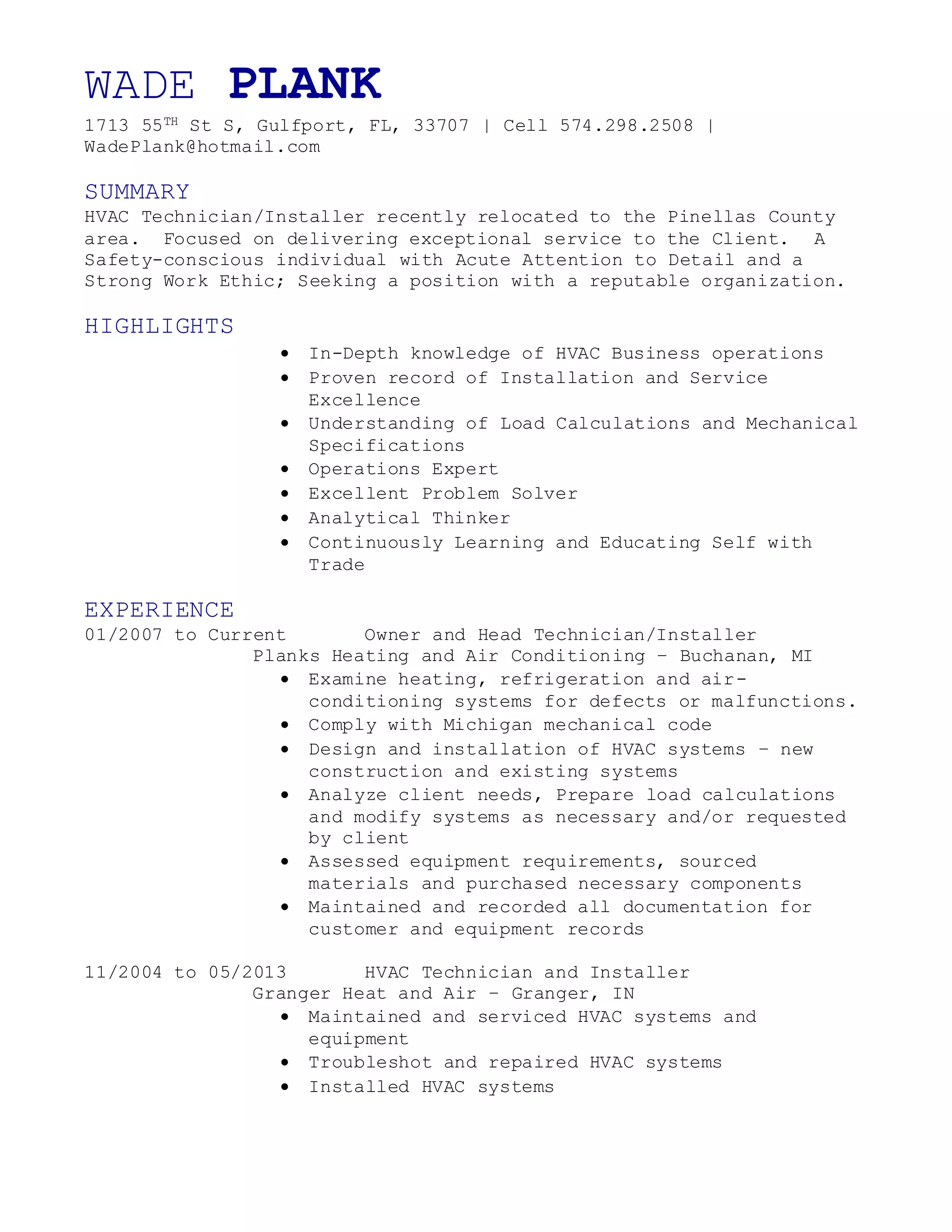 Wade Plank Resume | DOCX