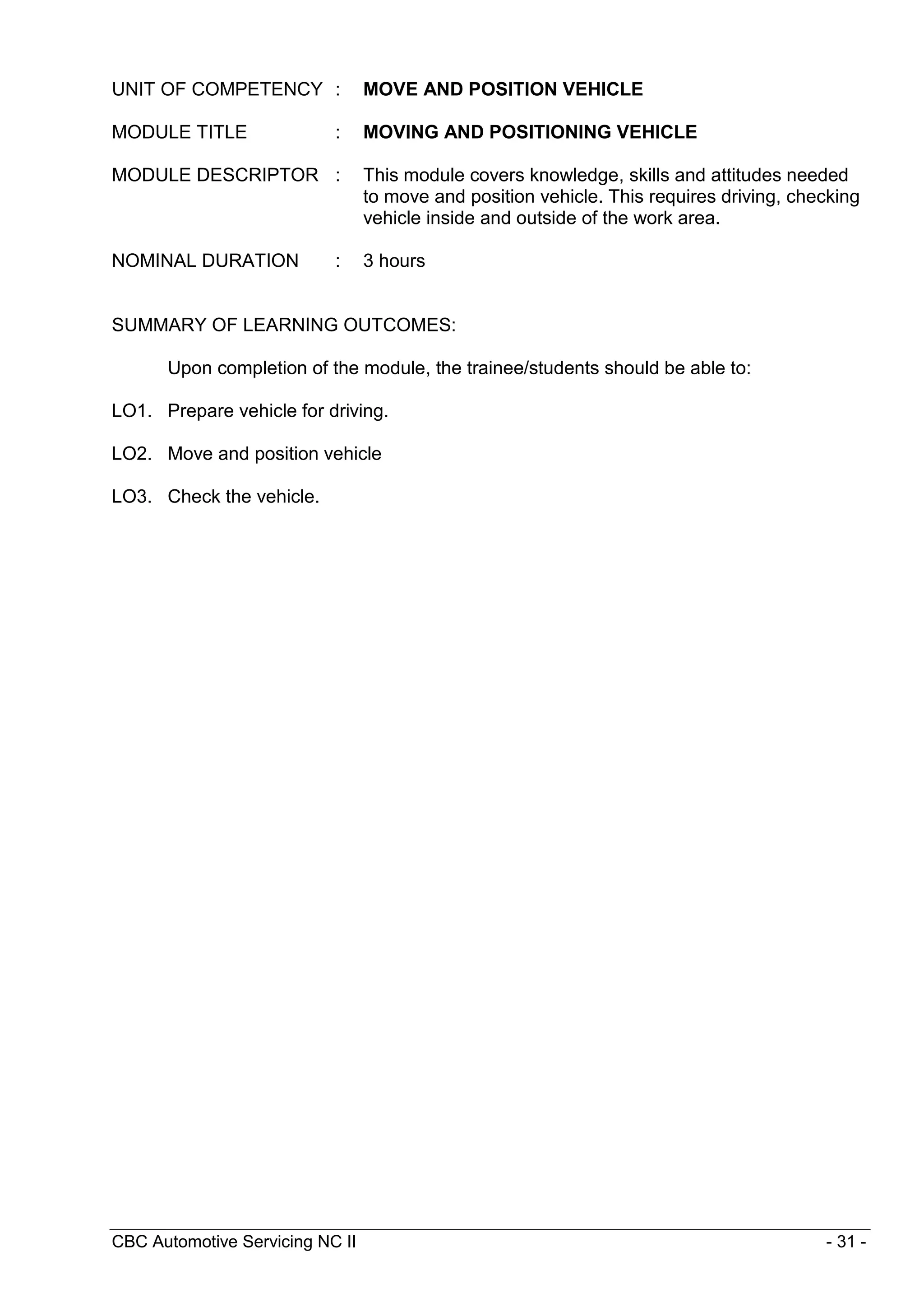 CBC Automotive Servicing NC II | DOCX