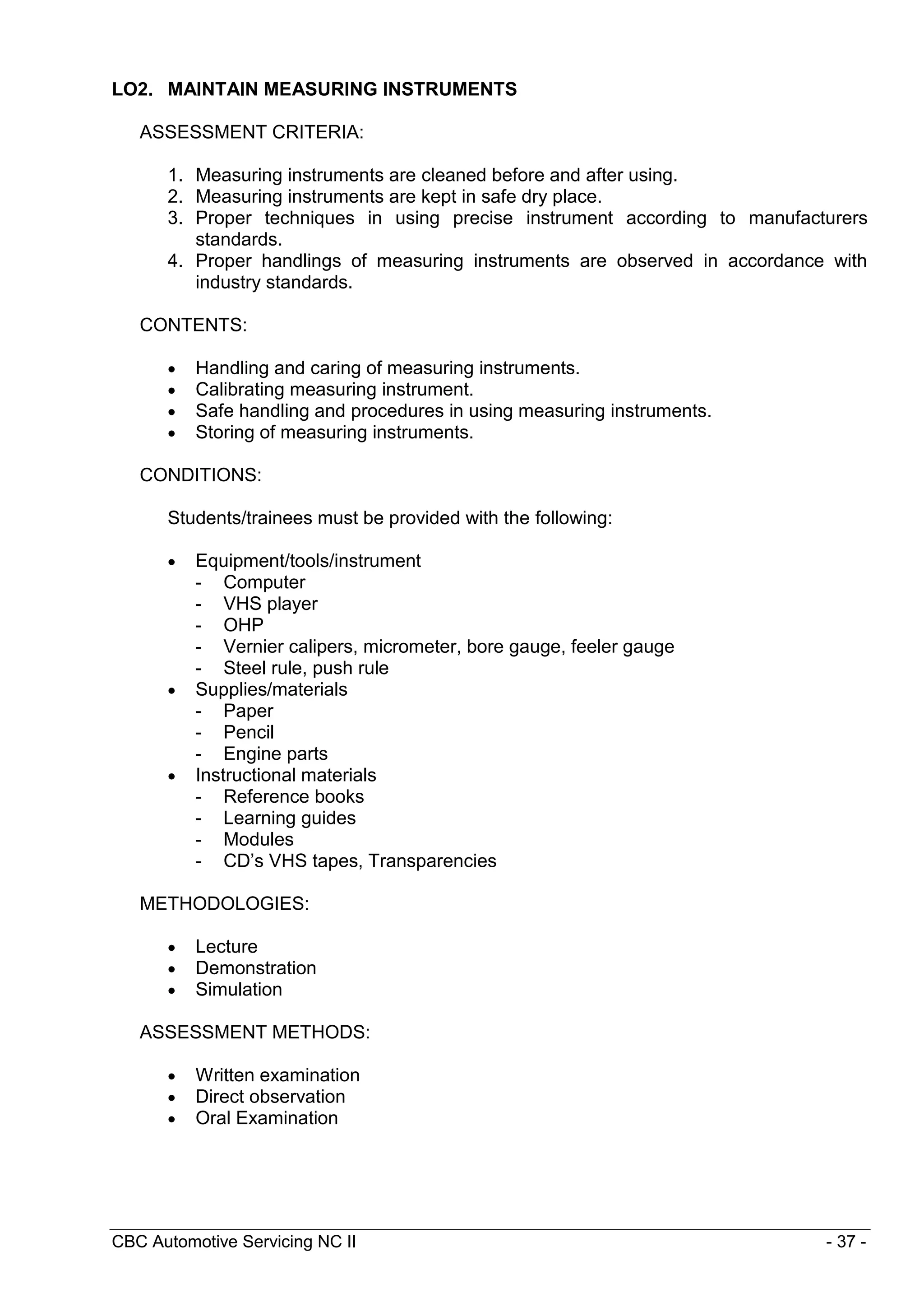 CBC Automotive Servicing NC II | DOCX