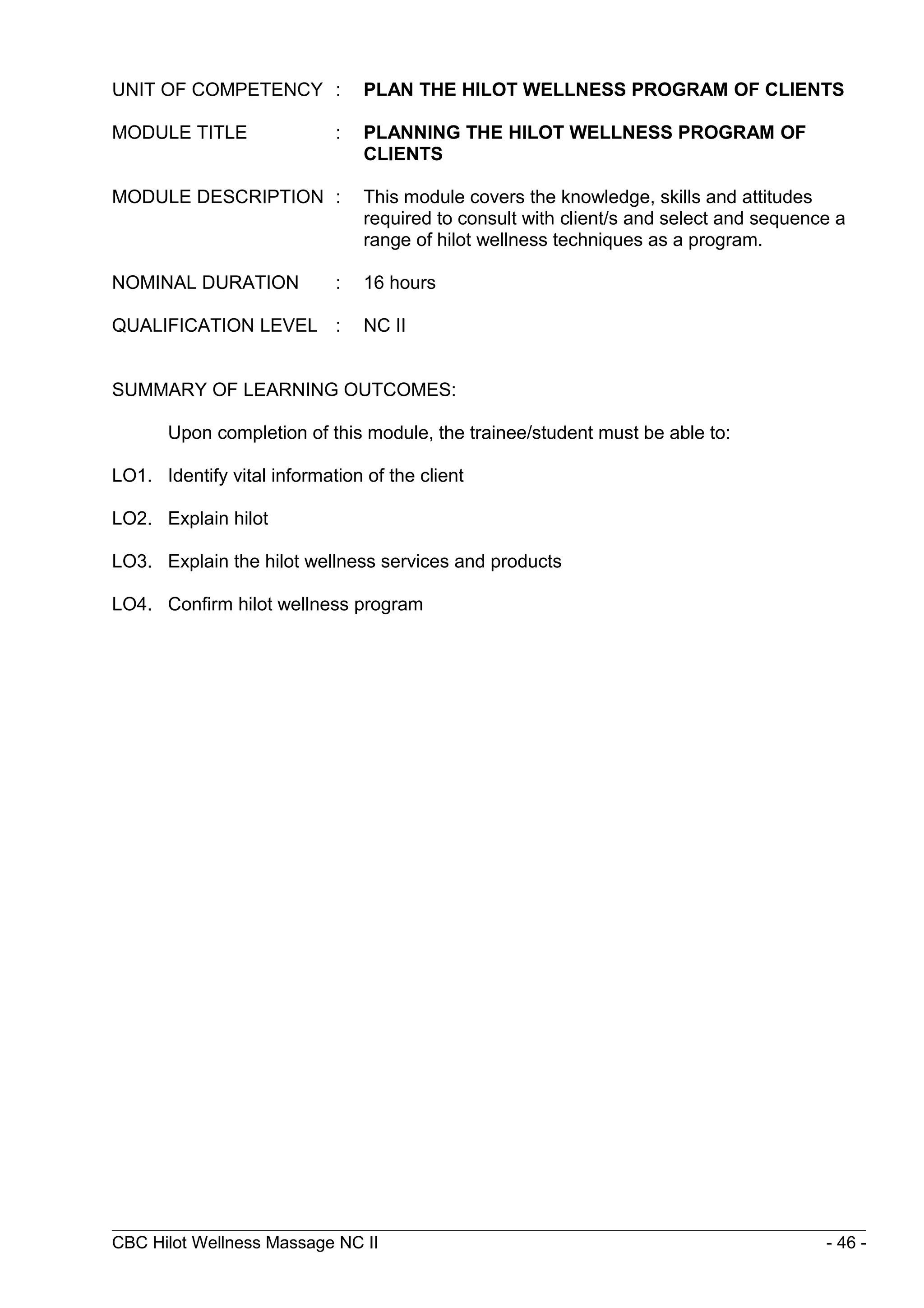Cbc hilot-(wellness-massage)-nc-ii | DOC