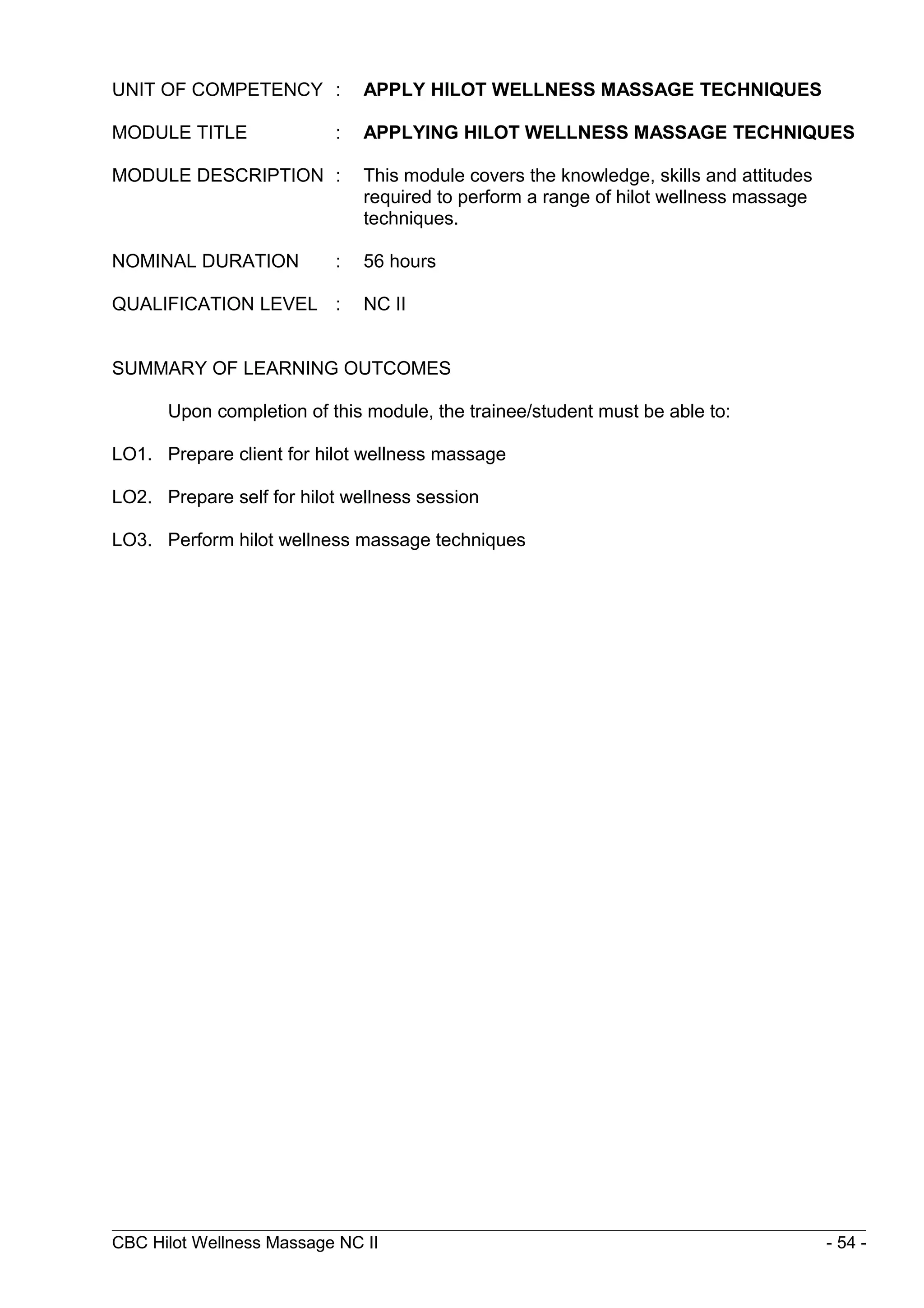 Cbc hilot-(wellness-massage)-nc-ii | DOC