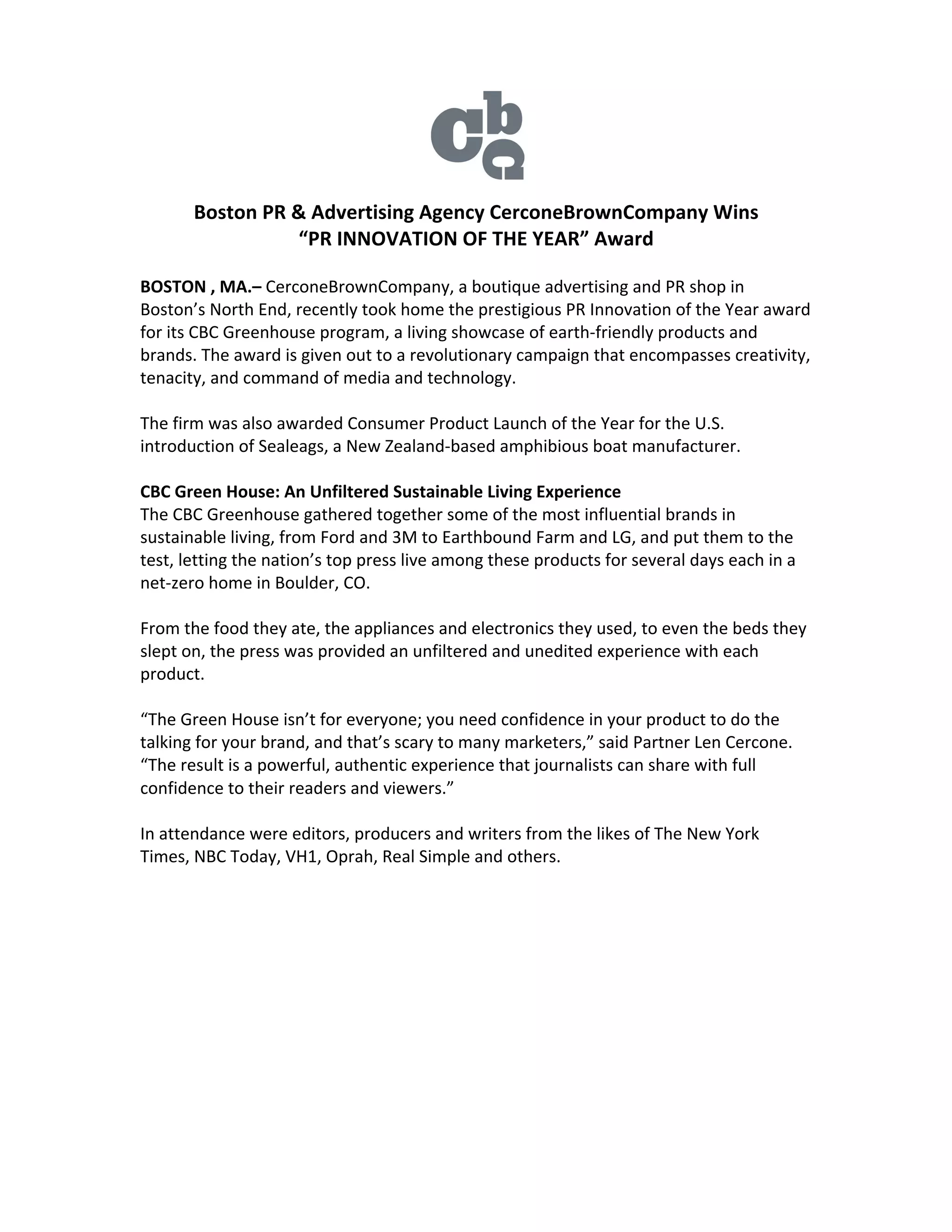 Cercone Brown Company Internal Press Releases | PDF