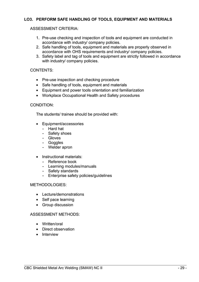 Cbc shielded metal arc welding nc ii | DOC | Careers