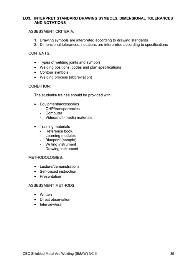 Cbc shielded metal arc welding nc ii | DOC | Careers