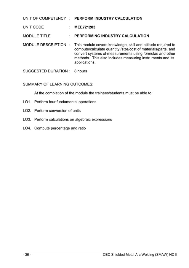 Cbc shielded metal arc welding nc ii | DOC | Careers