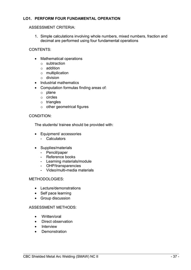 Cbc shielded metal arc welding nc ii | DOC | Careers