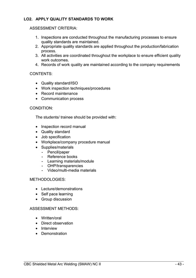 Cbc shielded metal arc welding nc ii | DOC | Careers