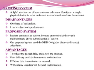 DETECTION OF SYBIL ATTACK IN MOBILE ADHOCK NETWORKING | PPT