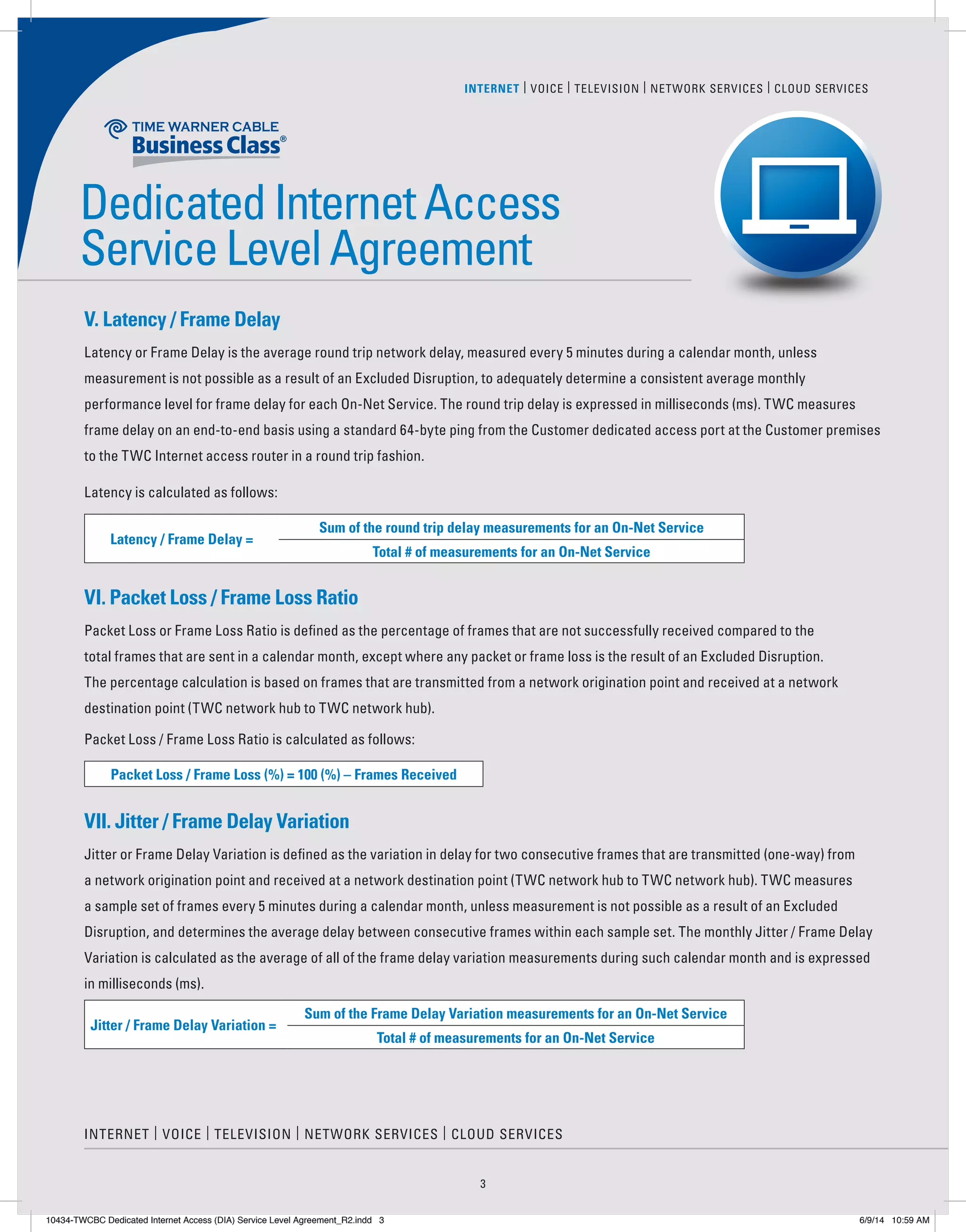 TWCBC Dedicated Internet Access (DIA) Service Level Agreement_FINAL | PDF
