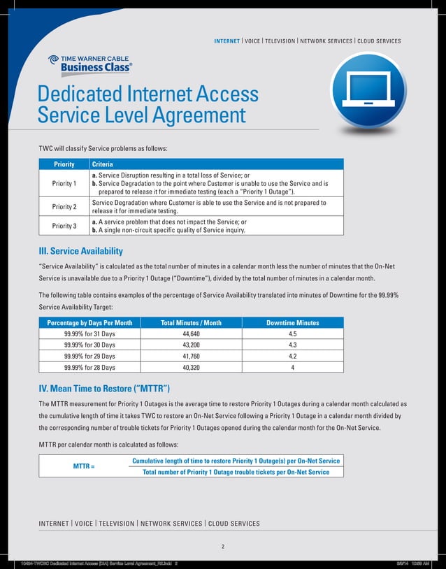 TWCBC Dedicated Internet Access (DIA) Service Level Agreement_FINAL | PDF TWCBC Dedicated Internet Access (DIA) Service Level Agreement_FINAL | PDF