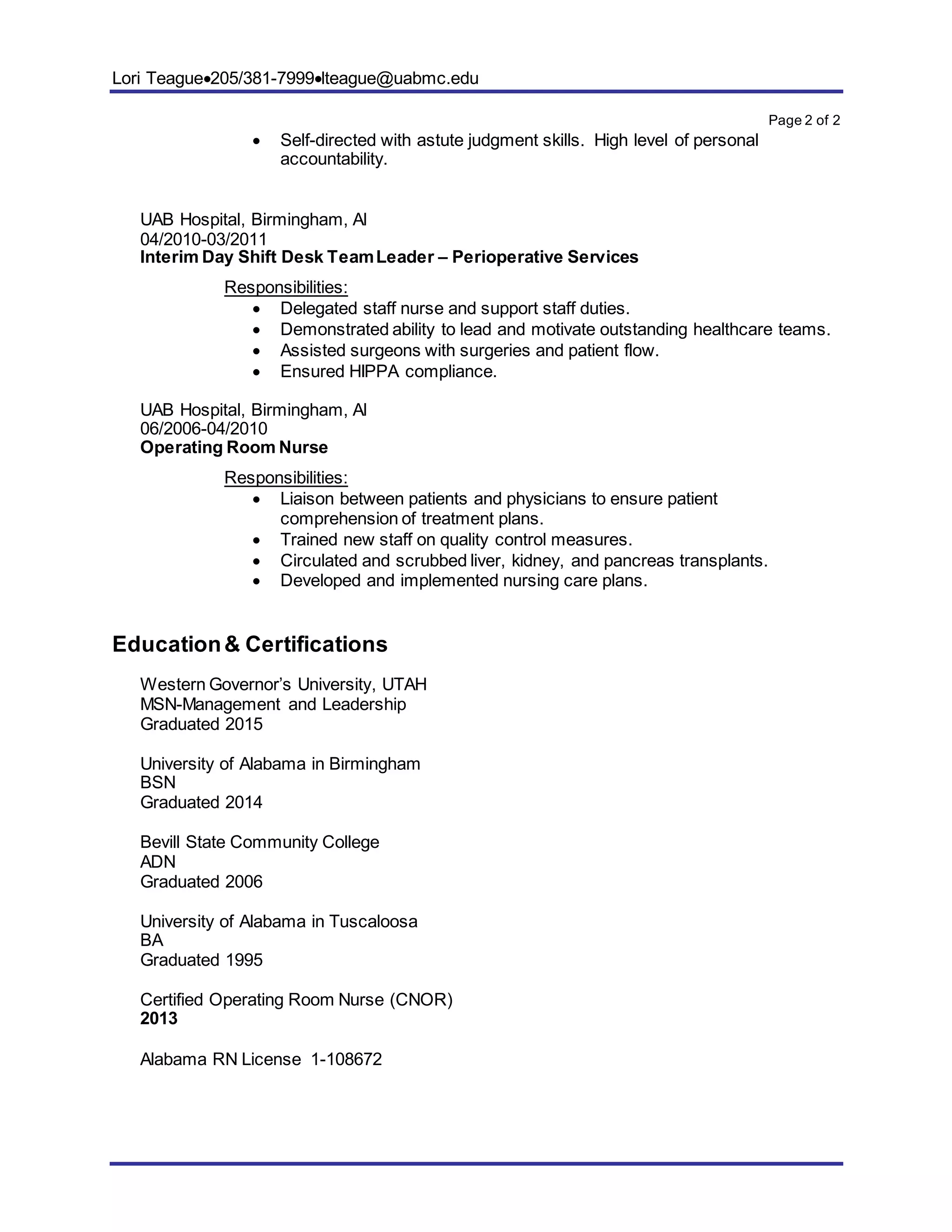 Lori Teague Resume 2015 | DOCX