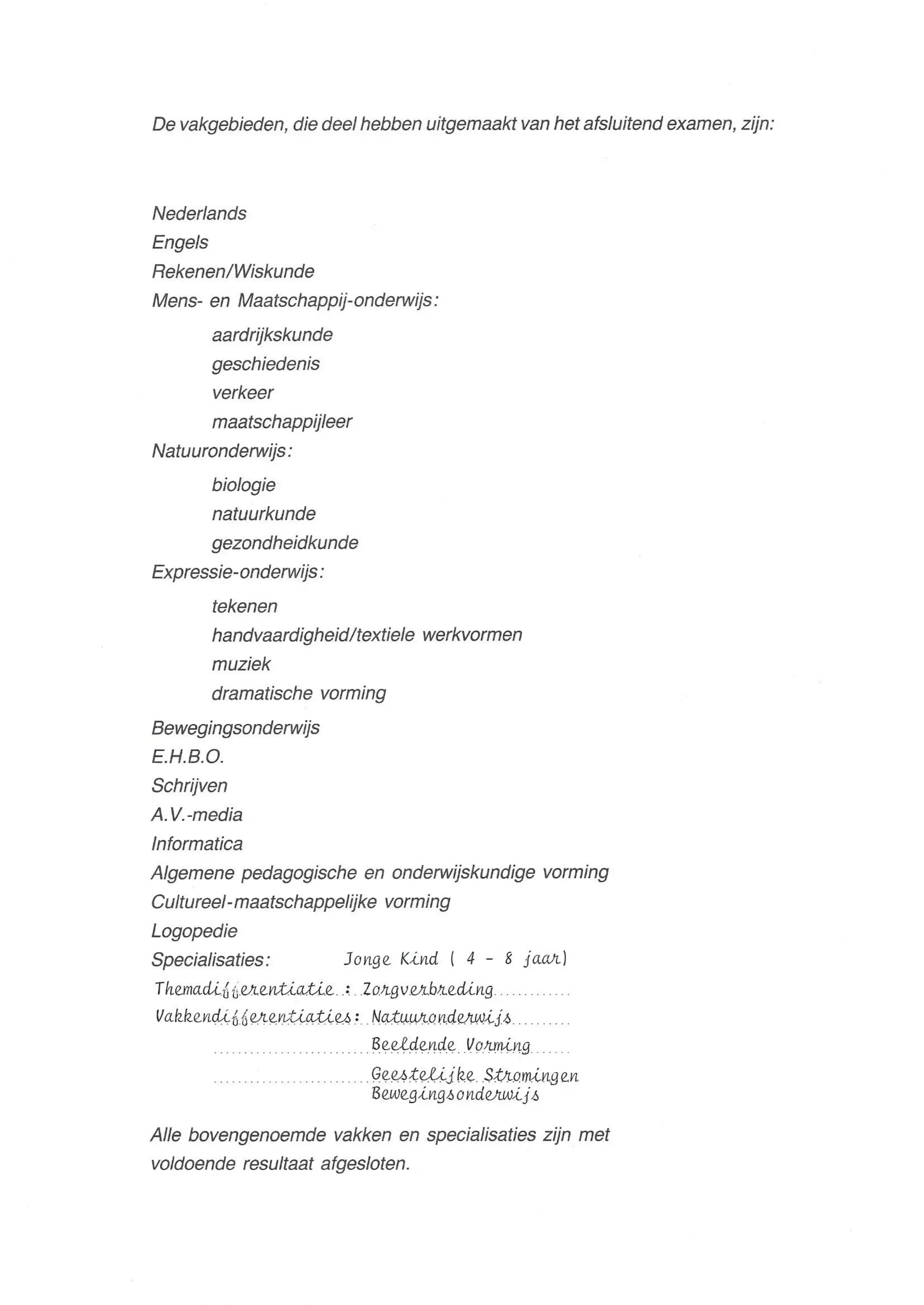 Diploma vakgebieden PABO 1997 | PDF
