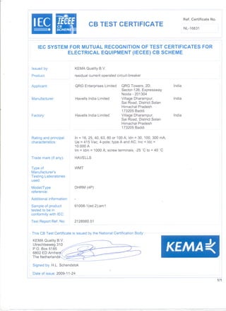 Havells gets CB certification | PDF