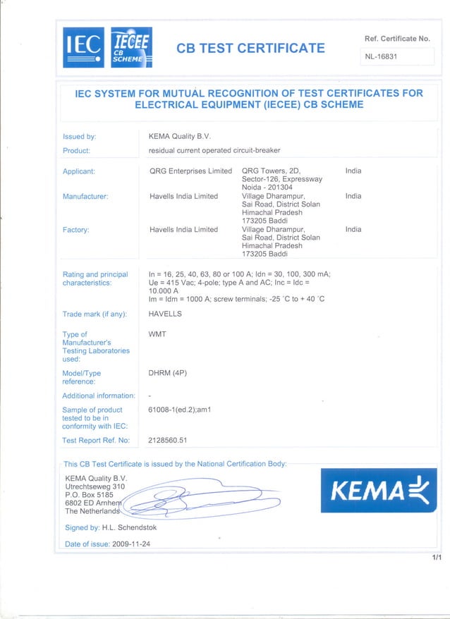 Havells gets CB certification | PDF