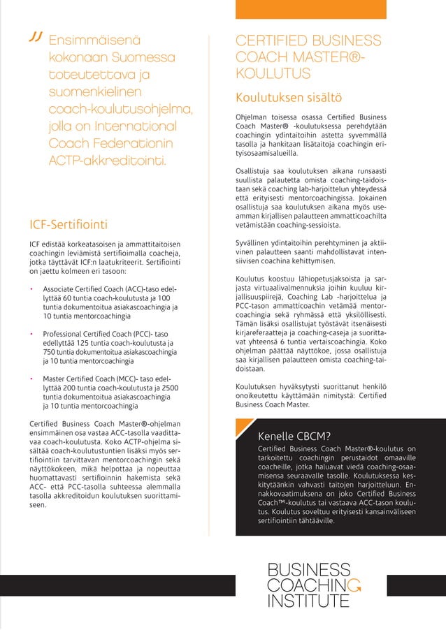 Certified Business Coach Master® koulutusohjelman esite | PDF