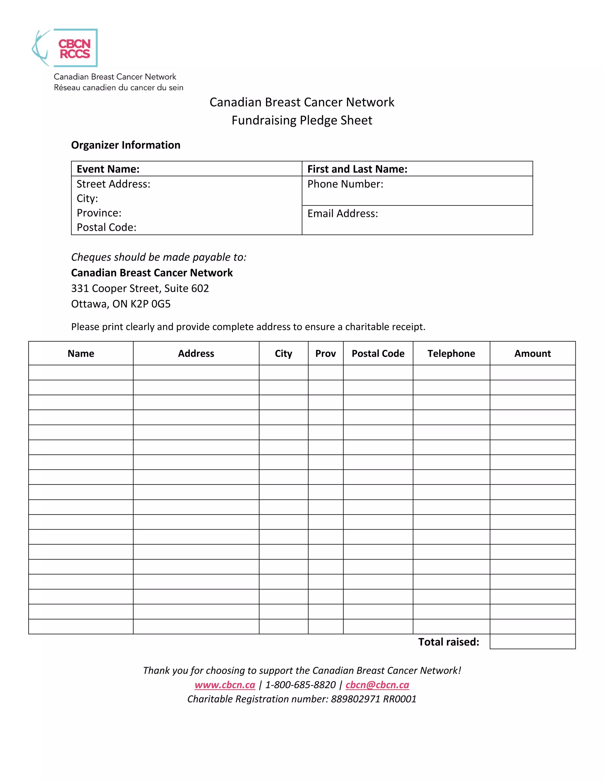 Cbcn fundraising pledge sheet | PDF