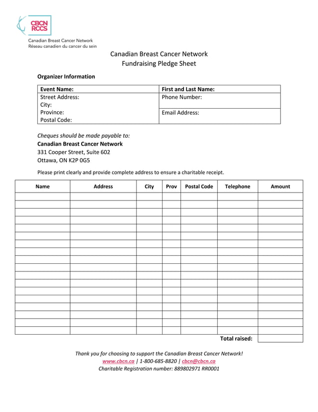 Cbcn fundraising pledge sheet | PDF