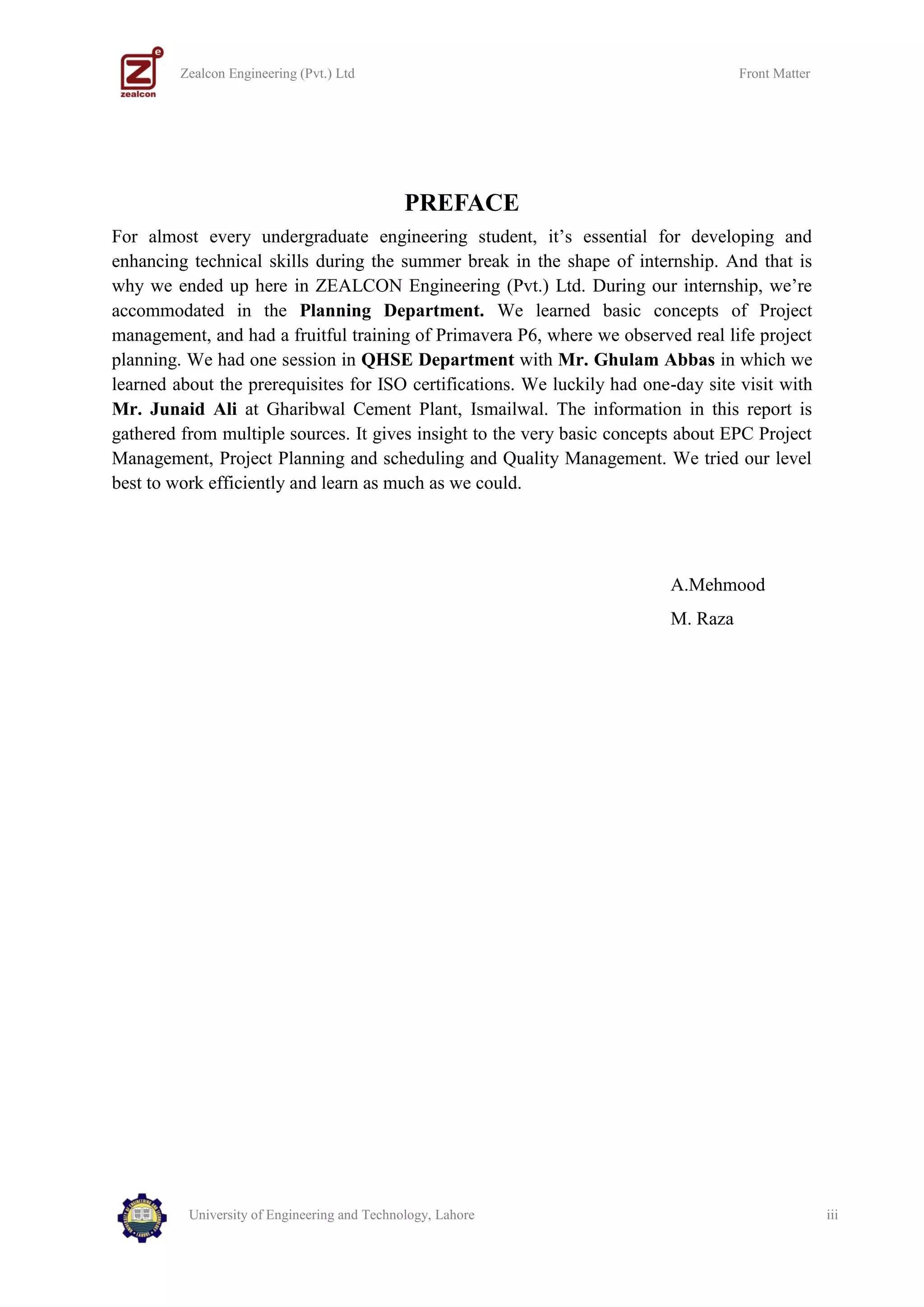 Internship Report_Zealcon_By_Ajmad_Mehmood_and_Muddassir_Raza | PDF