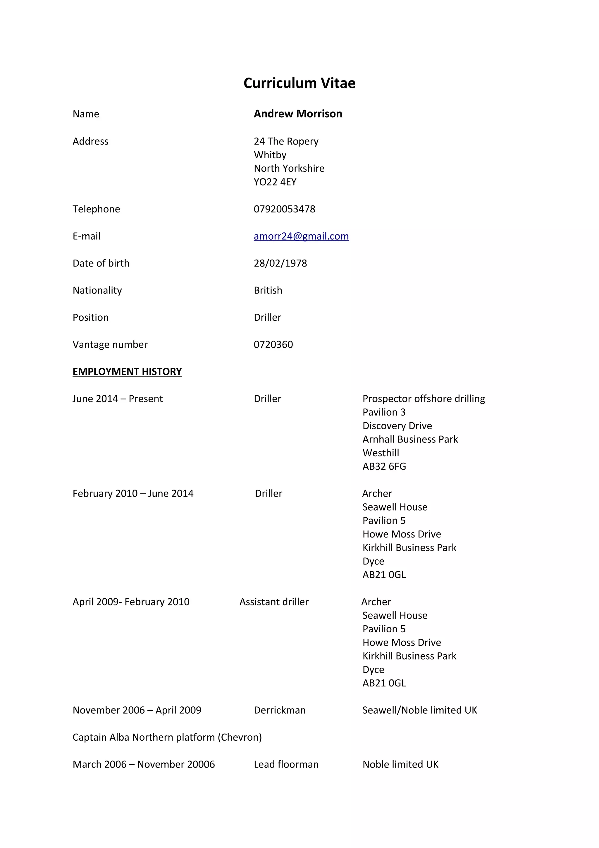 Andy Morrison cv | ODT | Careers