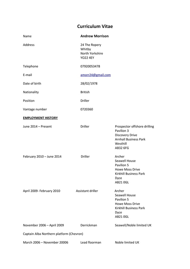 Andy Morrison cv | ODT | Careers