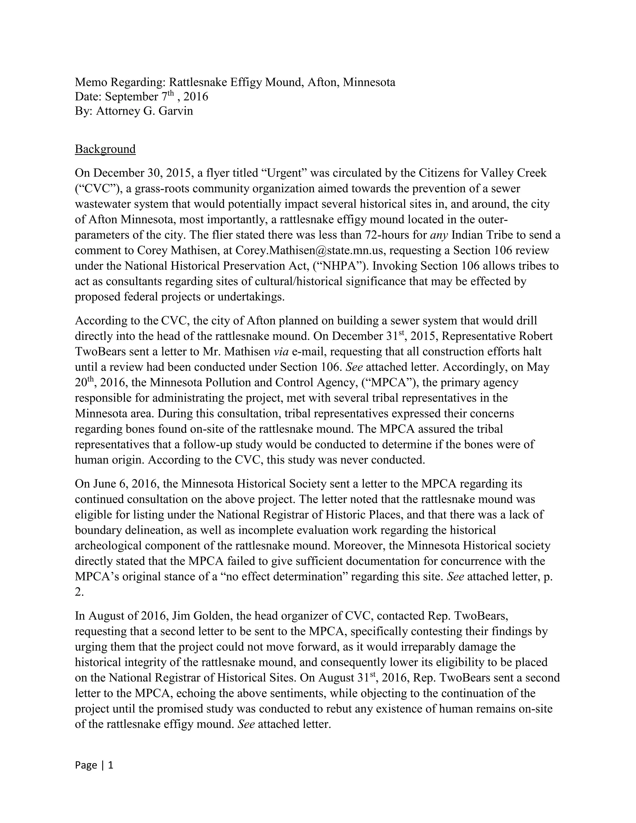 Memo on Rattlesnake Effigy Mound in Afton Minnesota | PDF