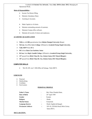 RIYA DUTTA CV | PDF