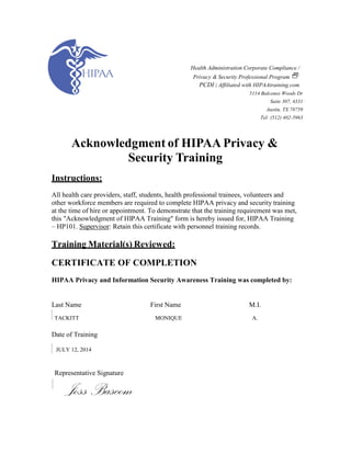 HIPAA privacy and security training | PDF