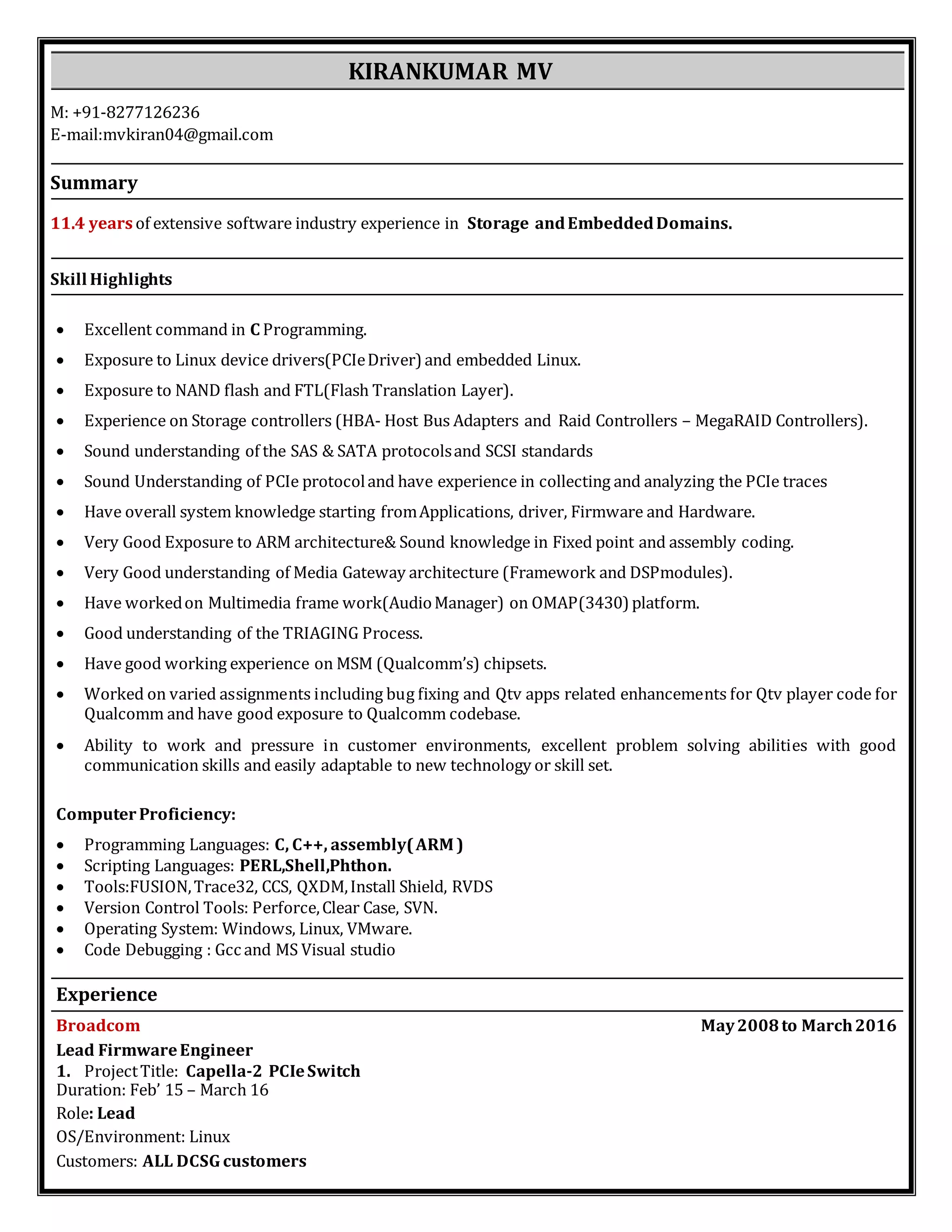 KIRANKUMAR_MV | DOCX | Operating Systems | Computer Software and Applications