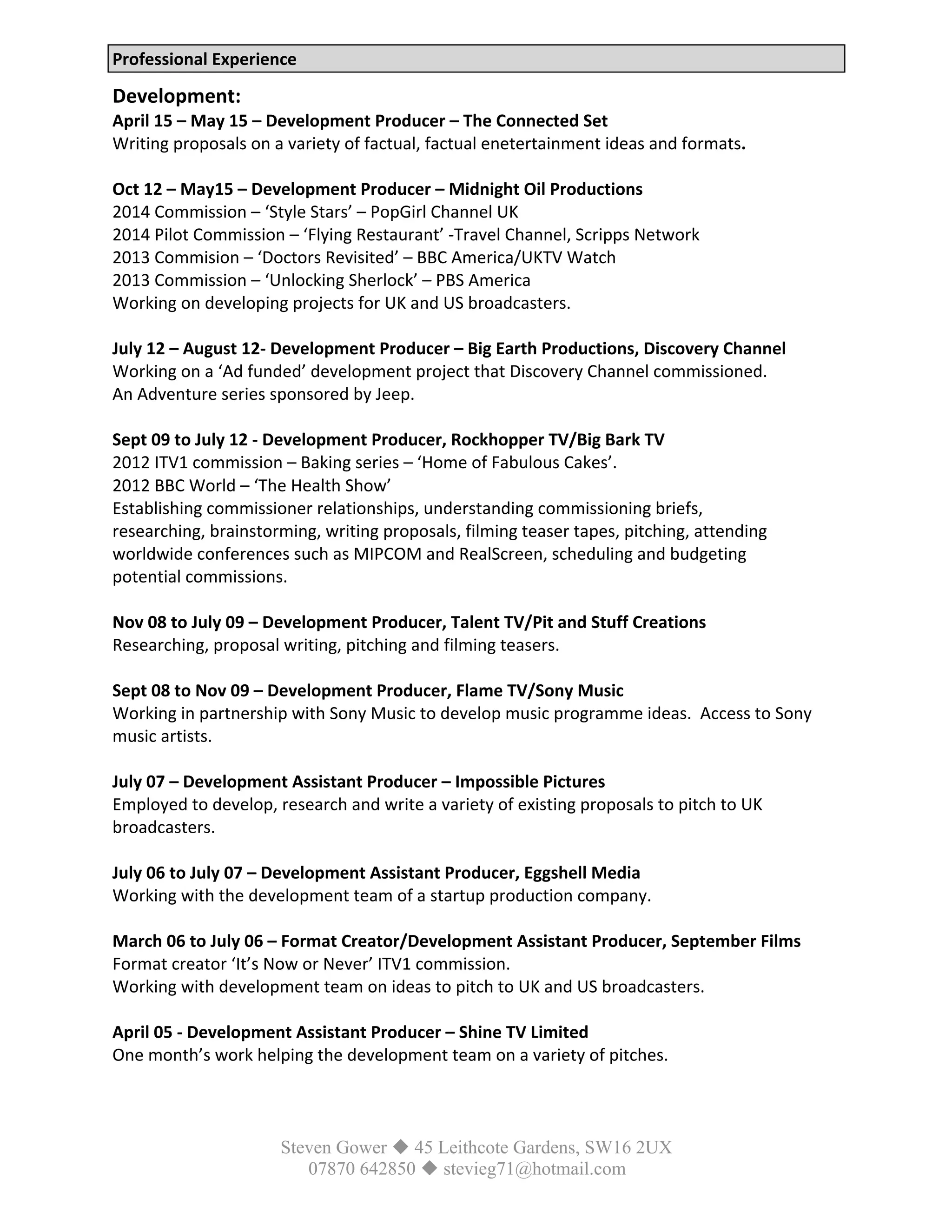 Stevie CV 2015 | PDF | Factual | Genres