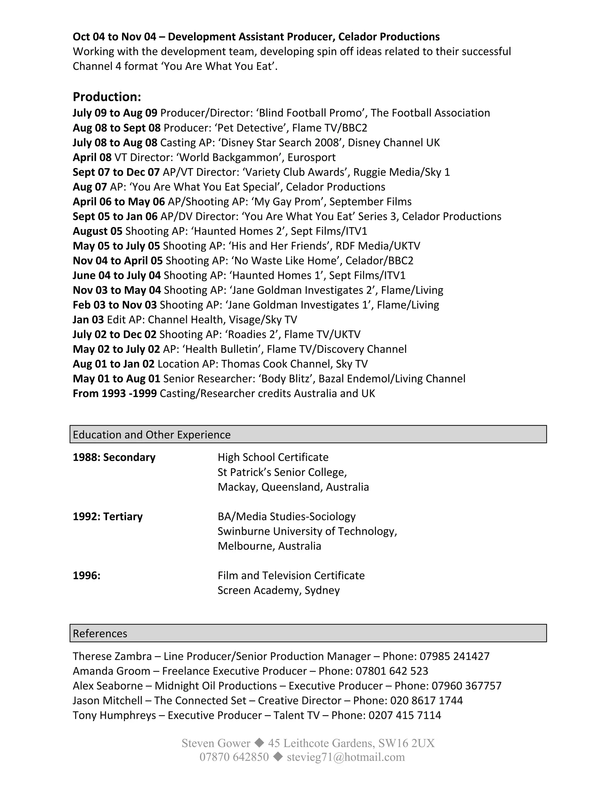 Stevie CV 2015 | PDF | Factual | Genres