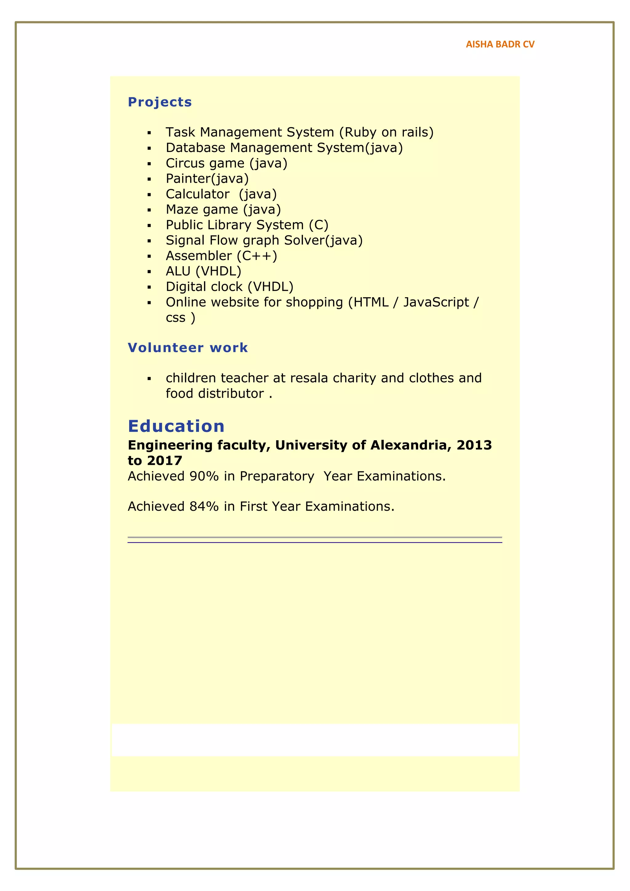 AISHA BADR CV | PDF