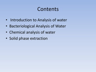 bacteriological analysis of analysis,chemical analysis of water,solid ...
