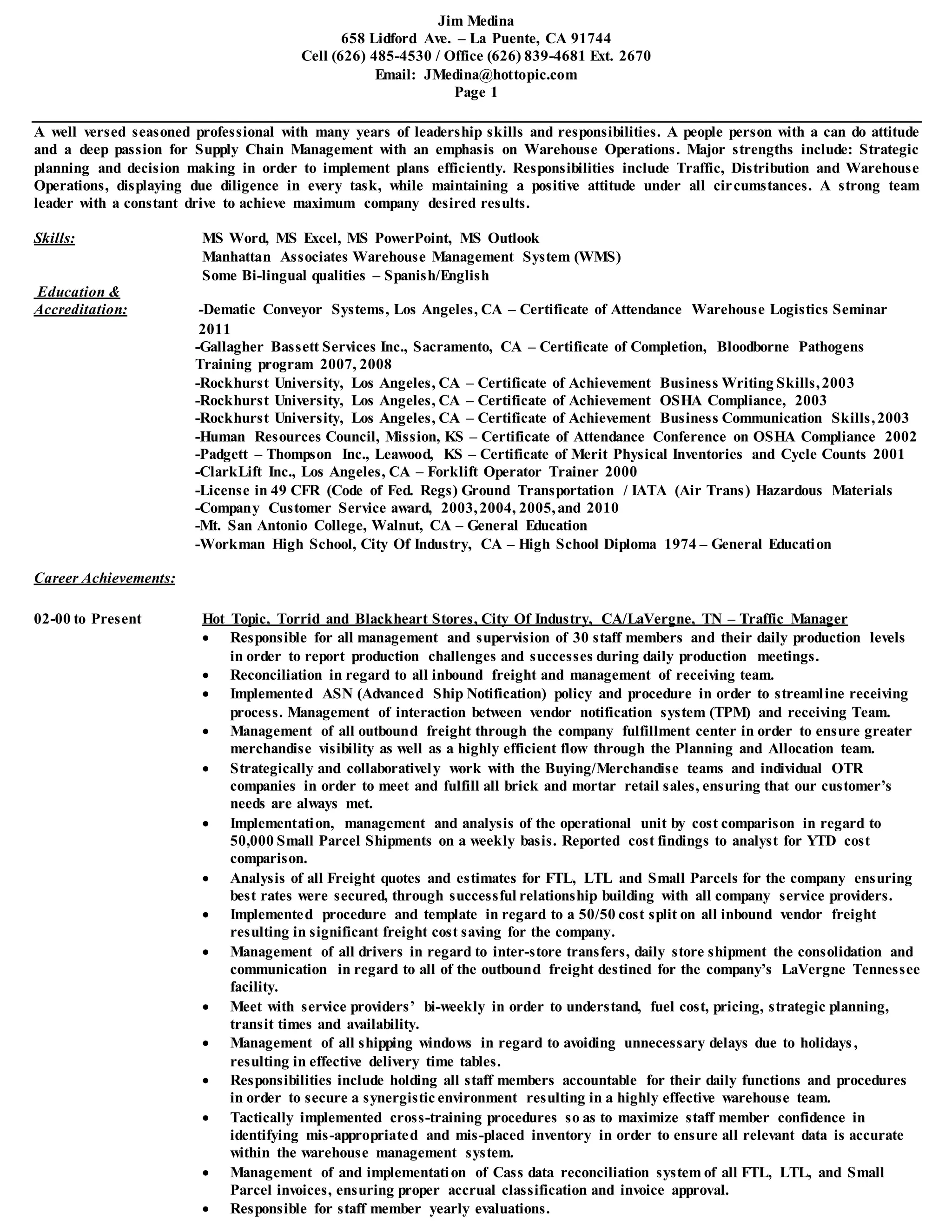 Jim Medina Resume 2015 | PDF