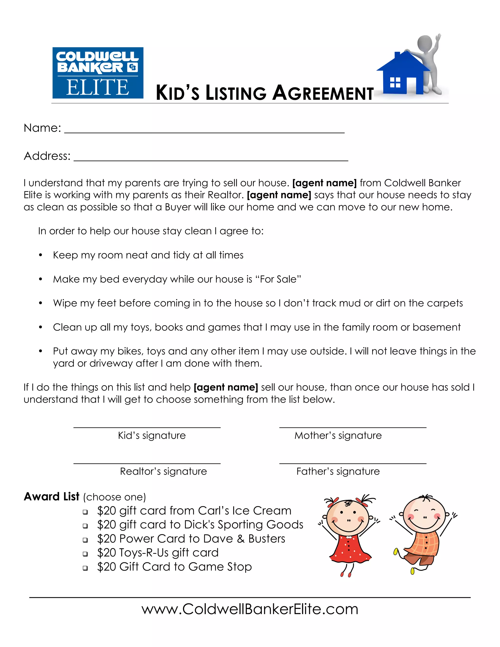 Kids Real Estate Listing Agreement | PDF
