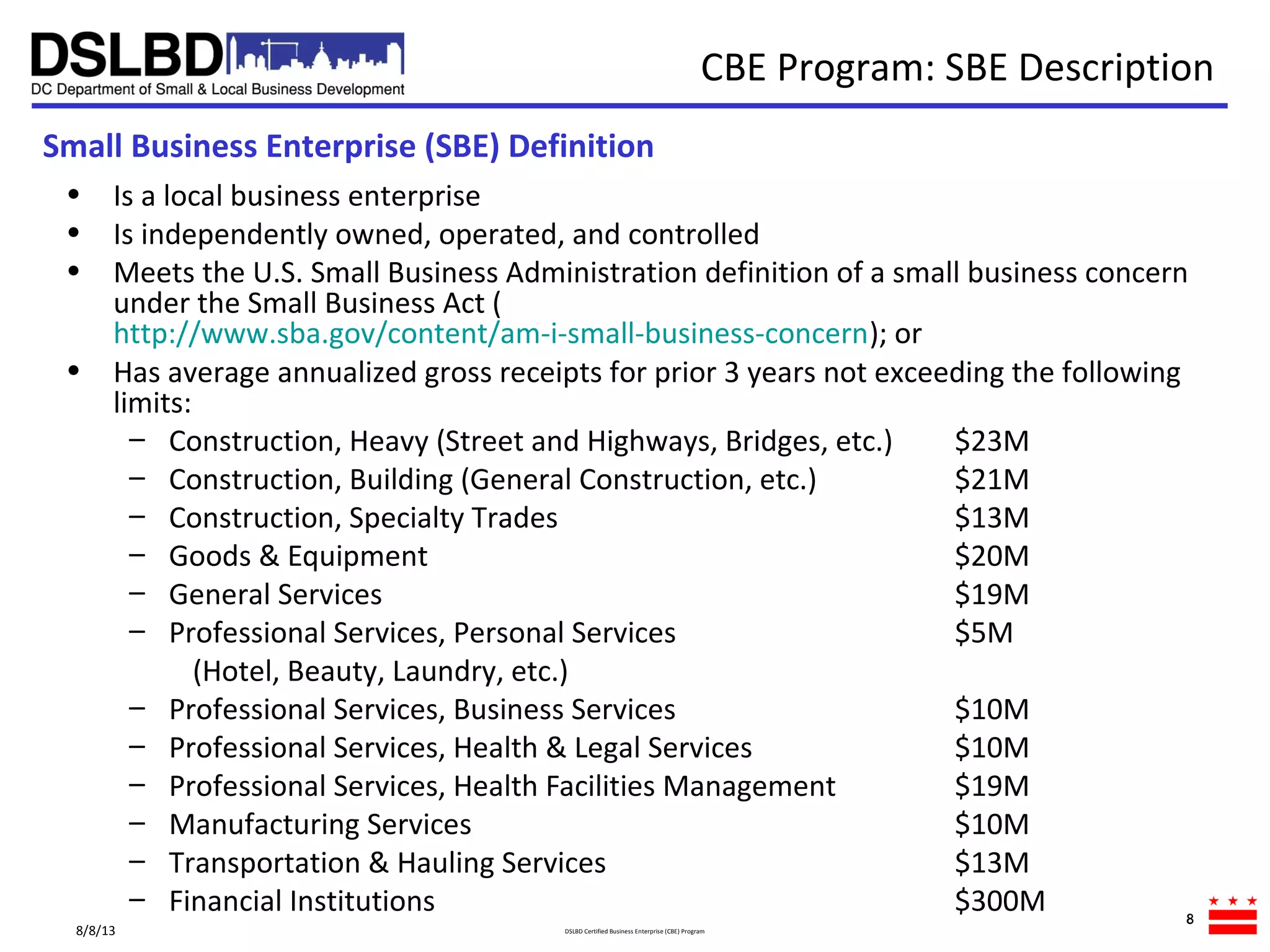 DoingBusiness2.0 Presentation: DSLBD Certified Business Enterprise Program | PPT
