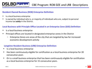 DoingBusiness2.0 Presentation: DSLBD Certified Business Enterprise Program | PPT