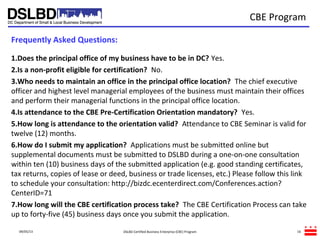 DoingBusiness2.0 Presentation: DSLBD Certified Business Enterprise Program | PPT