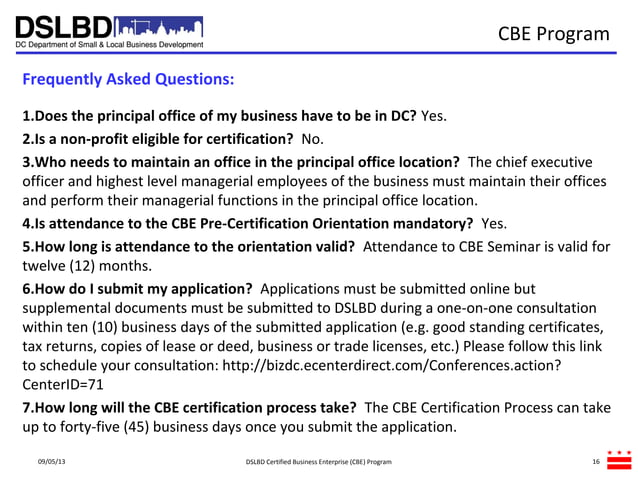 DoingBusiness2.0 Presentation: DSLBD Certified Business Enterprise Program | PPT