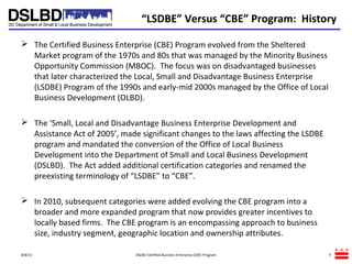 DoingBusiness2.0 Presentation: DSLBD Certified Business Enterprise Program | PPT