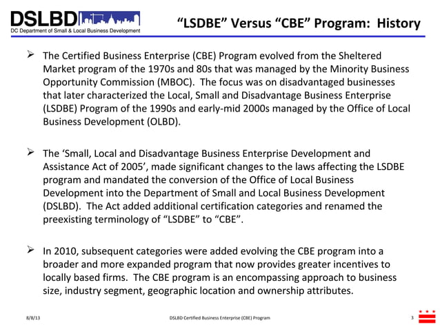DoingBusiness2.0 Presentation: DSLBD Certified Business Enterprise Program | PPT