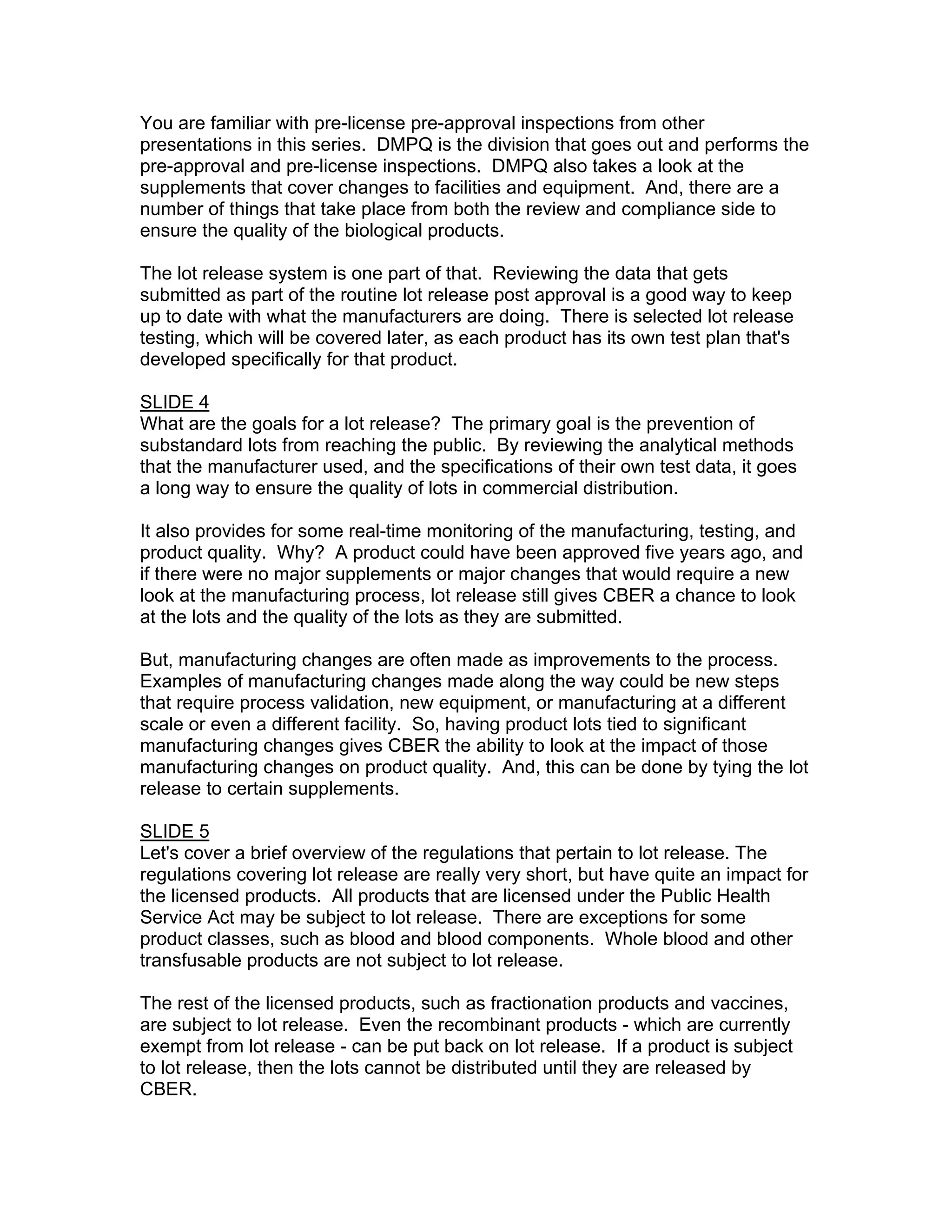 Cber lot release system overview of the current process | PDF