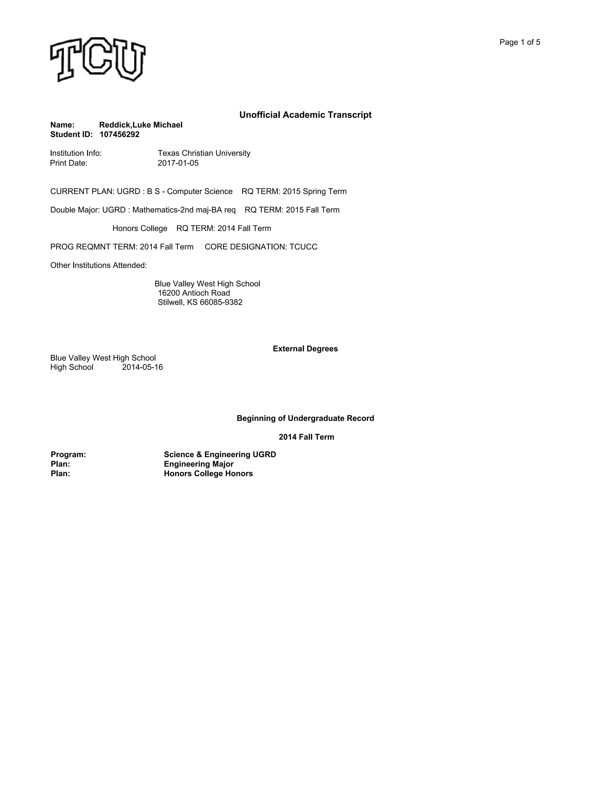 Luke_Unofficial_Transcript_2017 | PDF