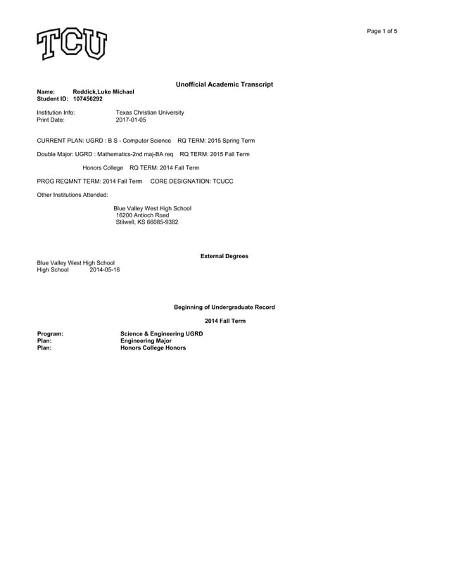 Luke_Unofficial_Transcript_2017 | PDF