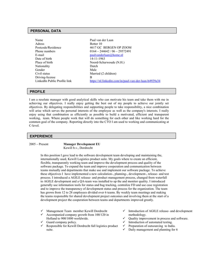 Paul van der Laan CV Engels | PDF